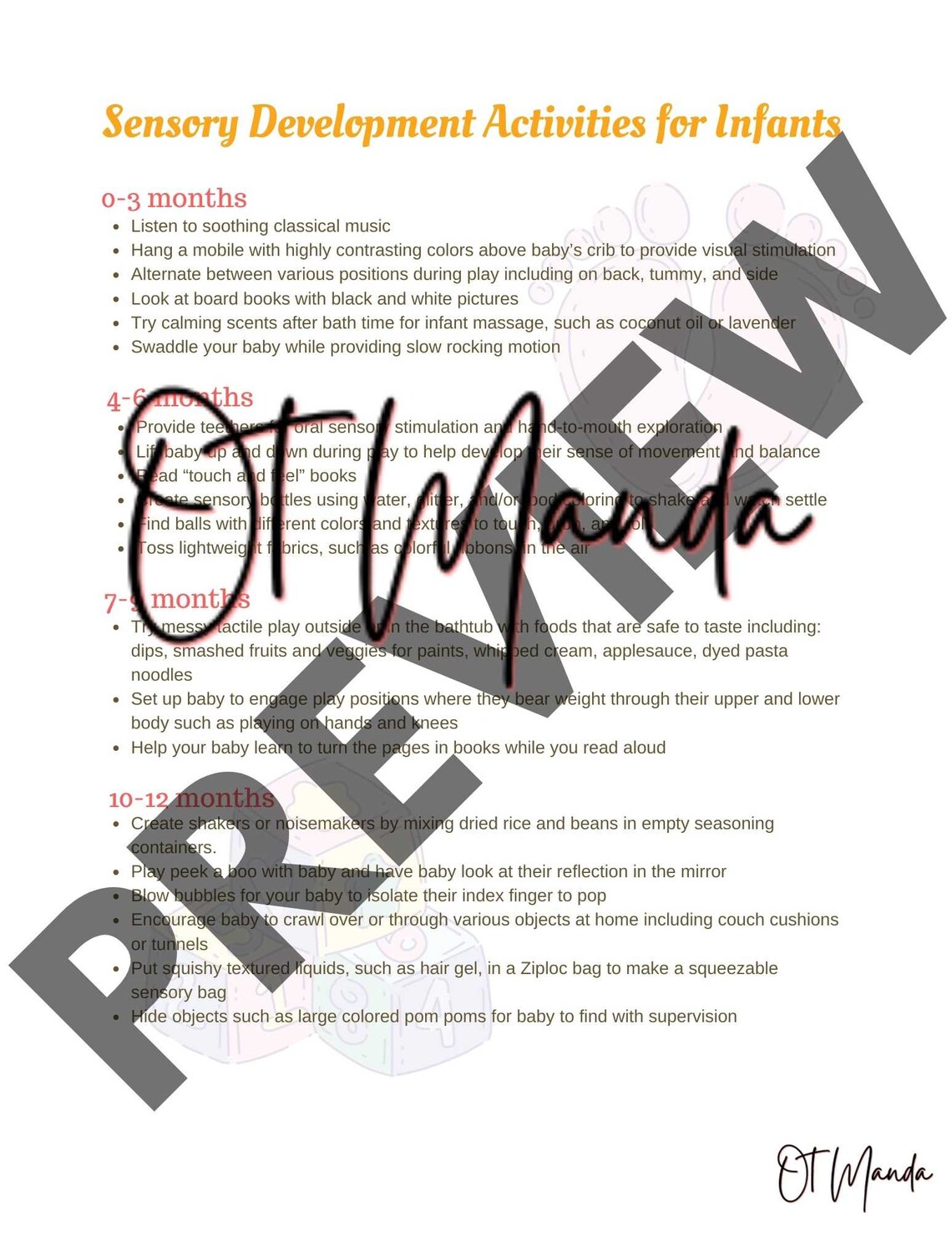 Sensory Development Activities for Infants Handout | Occupational ...