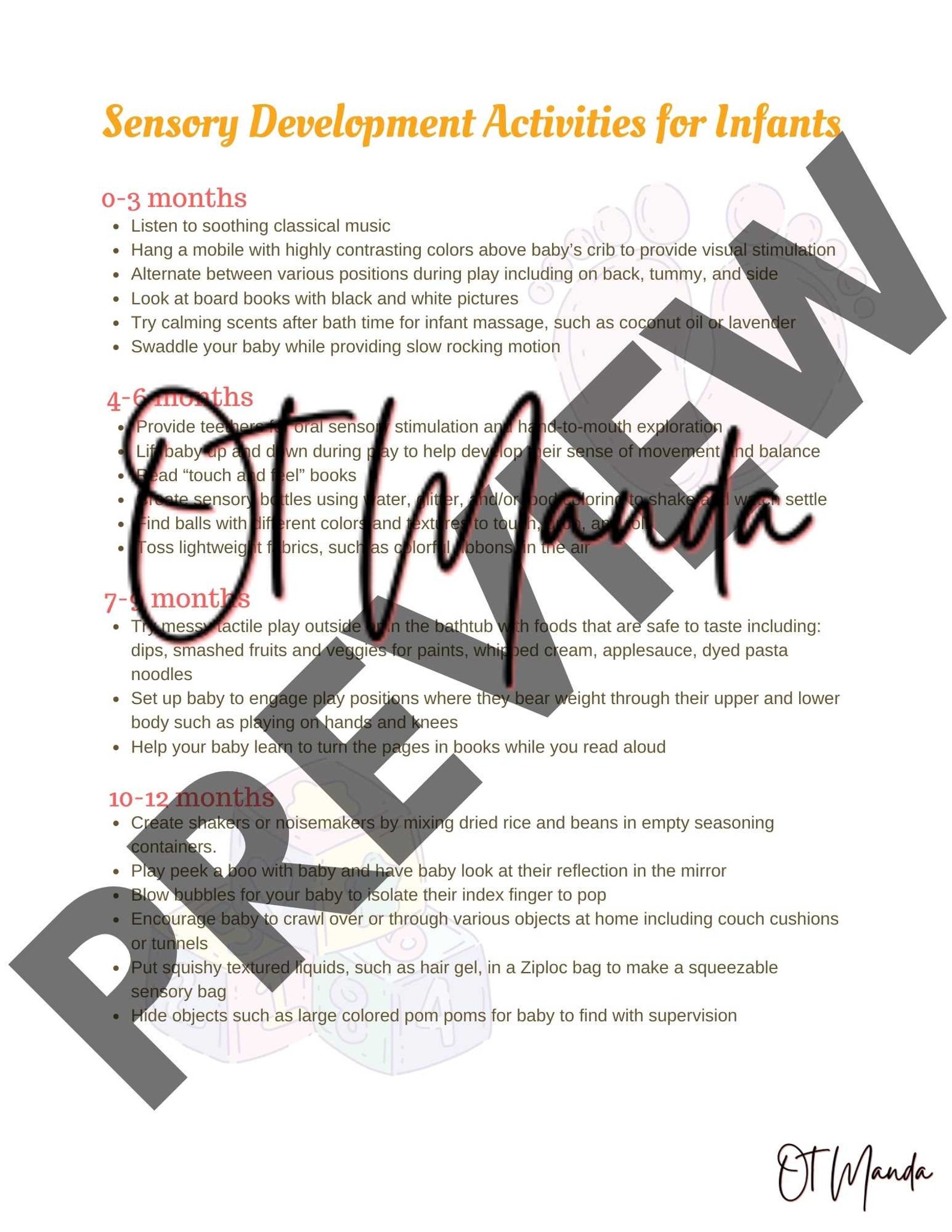 Sensory Development Activities for Infants Handout | Occupational ...