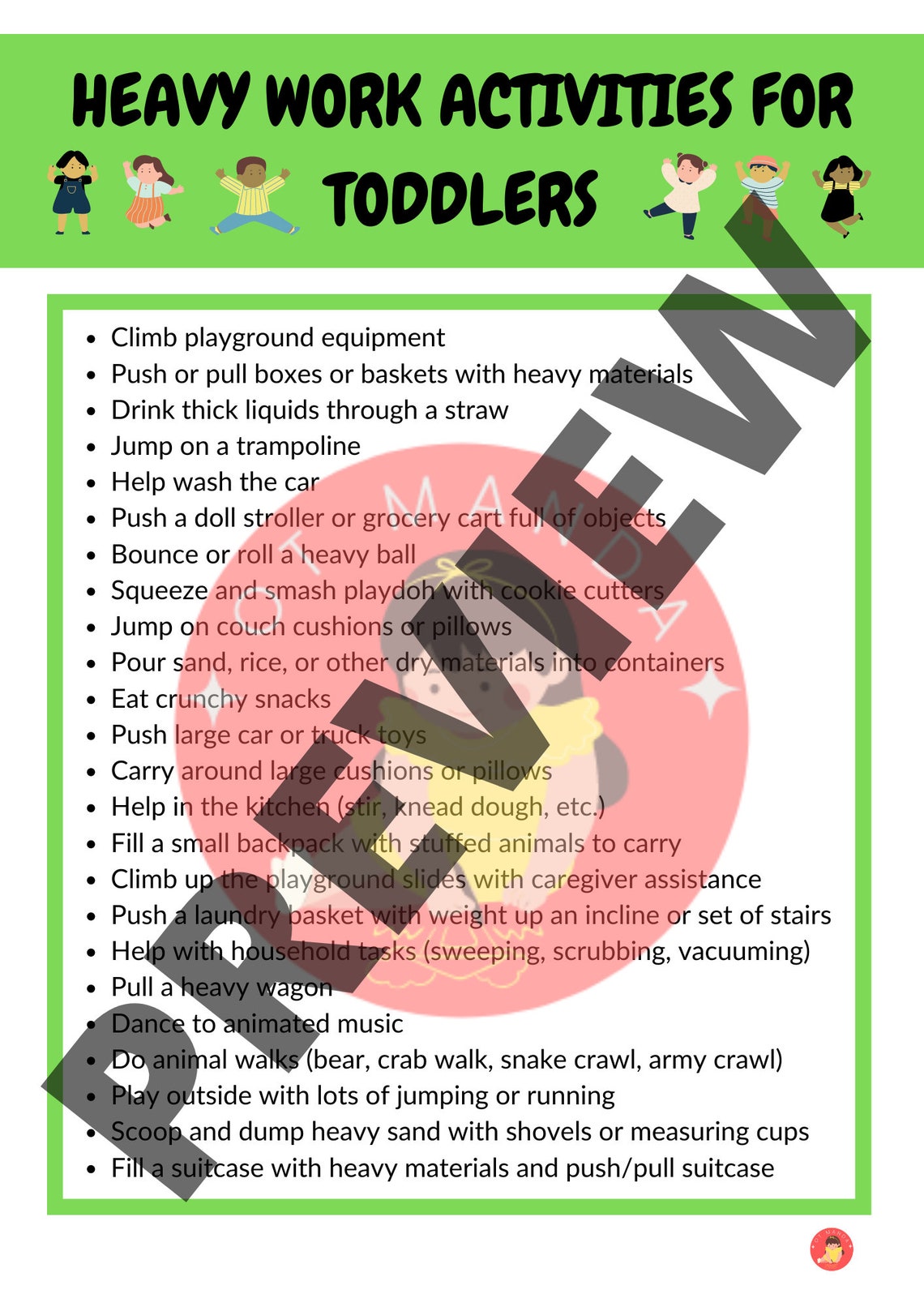 Sensory for Toddlers | Sensory Development and Heavy Work Activities ...