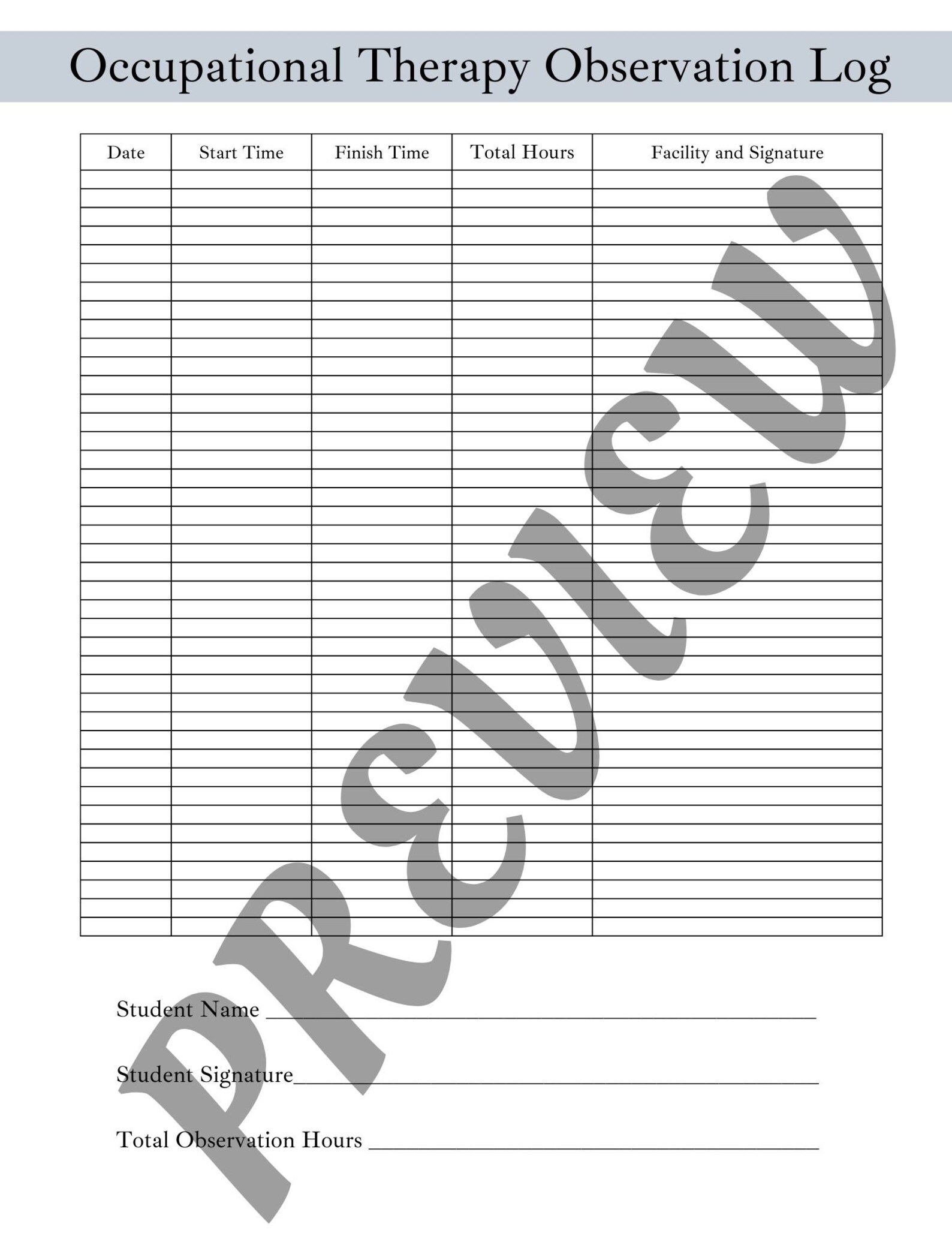 Occupational Therapy Observation Log for OT and COTA Pre-ot Students - Etsy