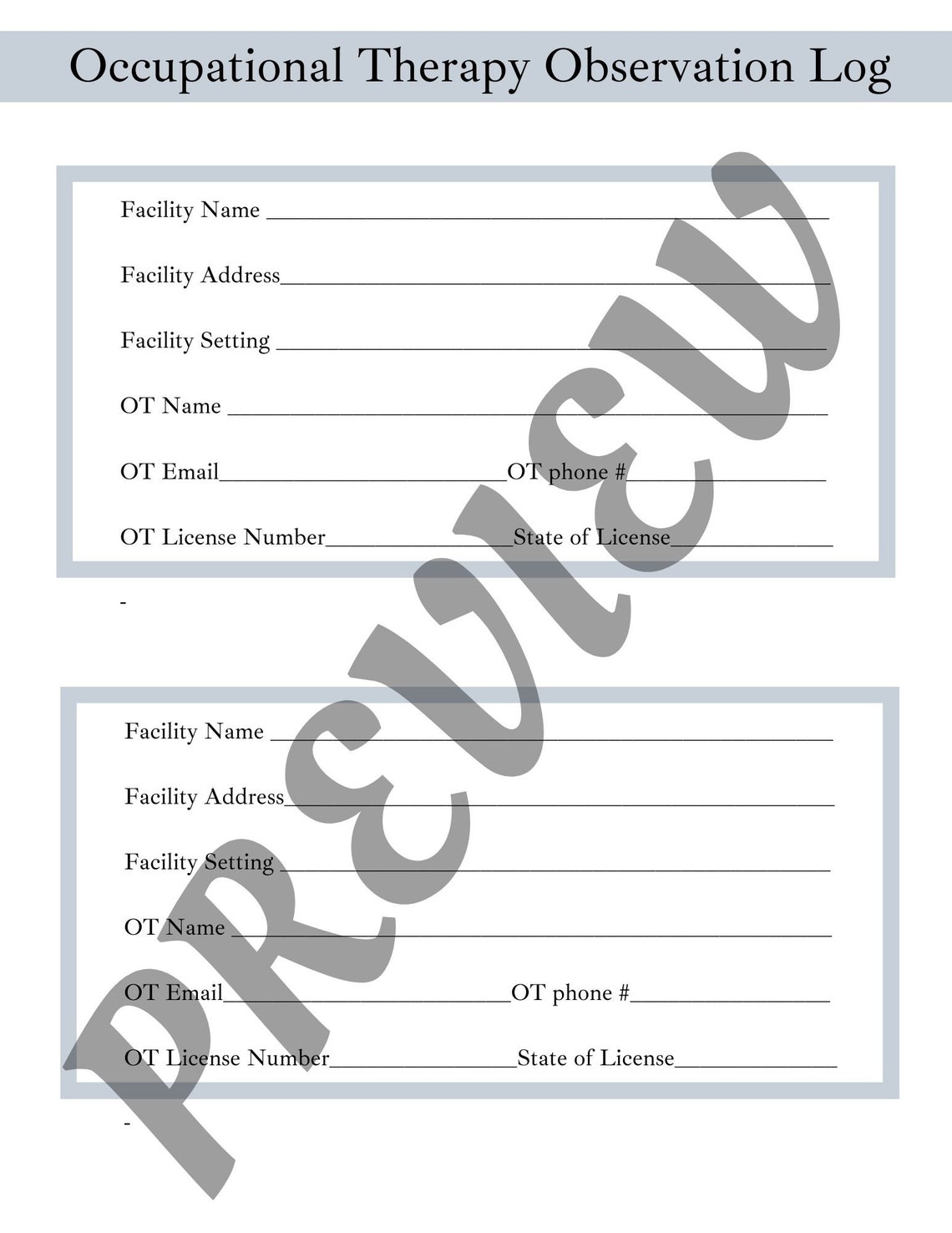 Occupational Therapy Observation Log for OT and COTA Pre-ot Students - Etsy