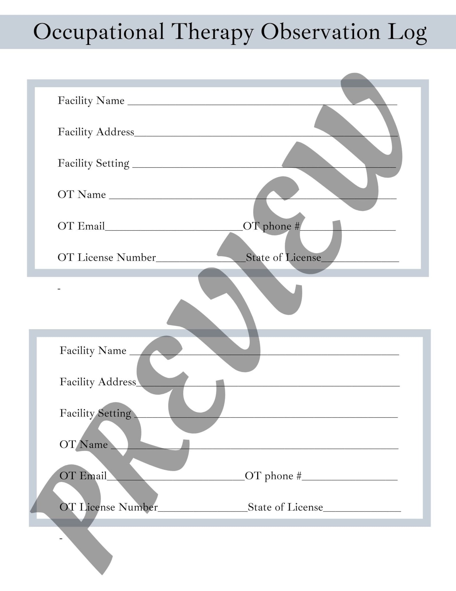 Occupational Therapy Observation Log for OT and COTA Pre-ot Students - Etsy