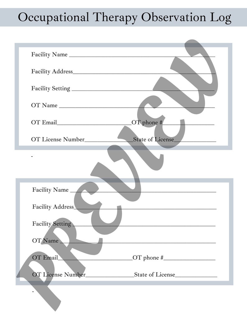 Occupational Therapy Observation Log for OT and COTA Pre-ot Students - Etsy