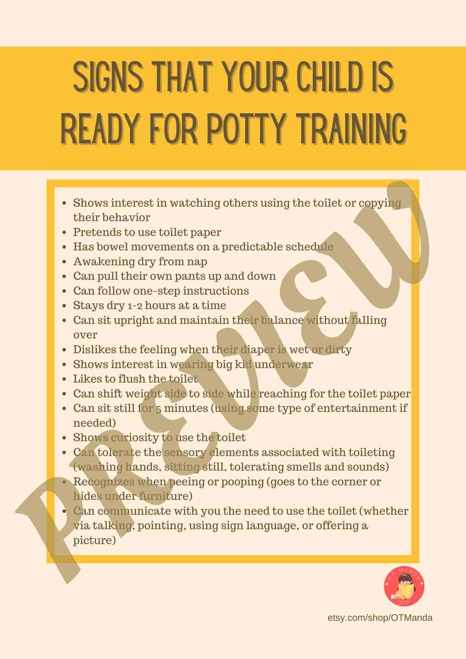 Potty Training Tracking Chart and Readiness Signs Handout ...