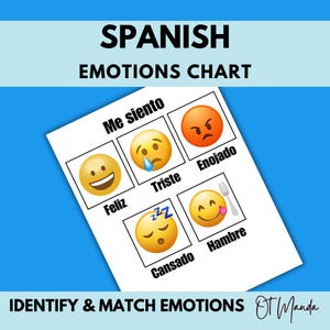 Spanish Feelings Chart and Emotions Identify Match in Espanol | Happy ...