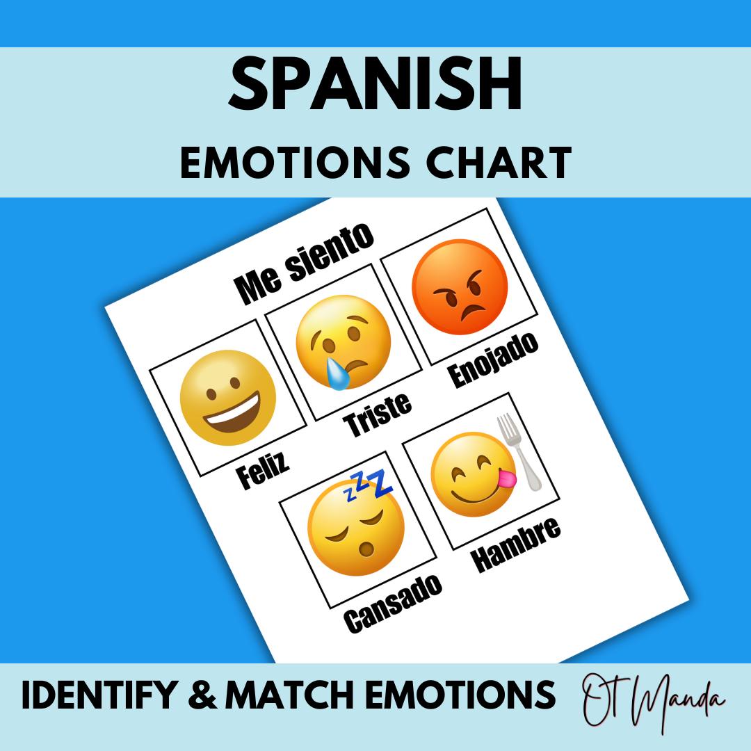 Spanish Feelings Chart and Emotions Identify Match in Espanol | Happy ...