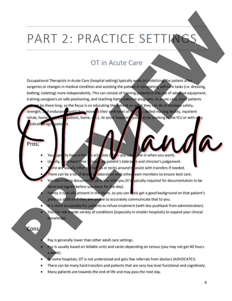 Occupational Therapy OT Students E-book | Mock Daily Schedule ...