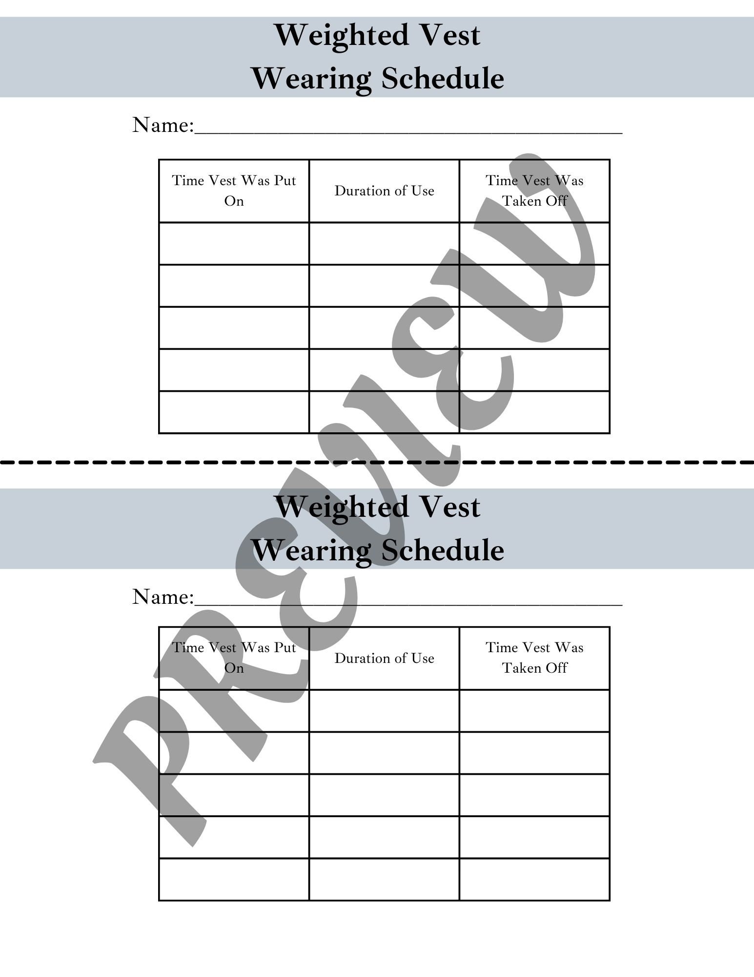 Weighted Vest Instructions, Tracking Log, Wearing Schedule, and ...