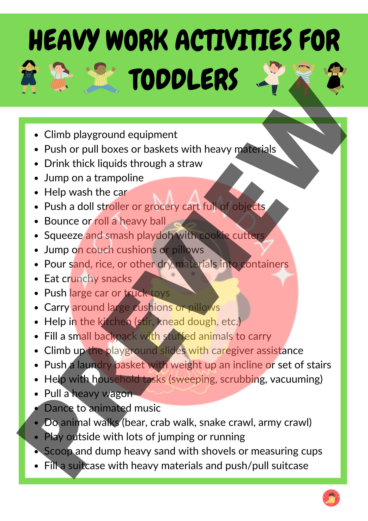 Heavy Work Activities for Toddlers | Occupational Therapy Parent ...