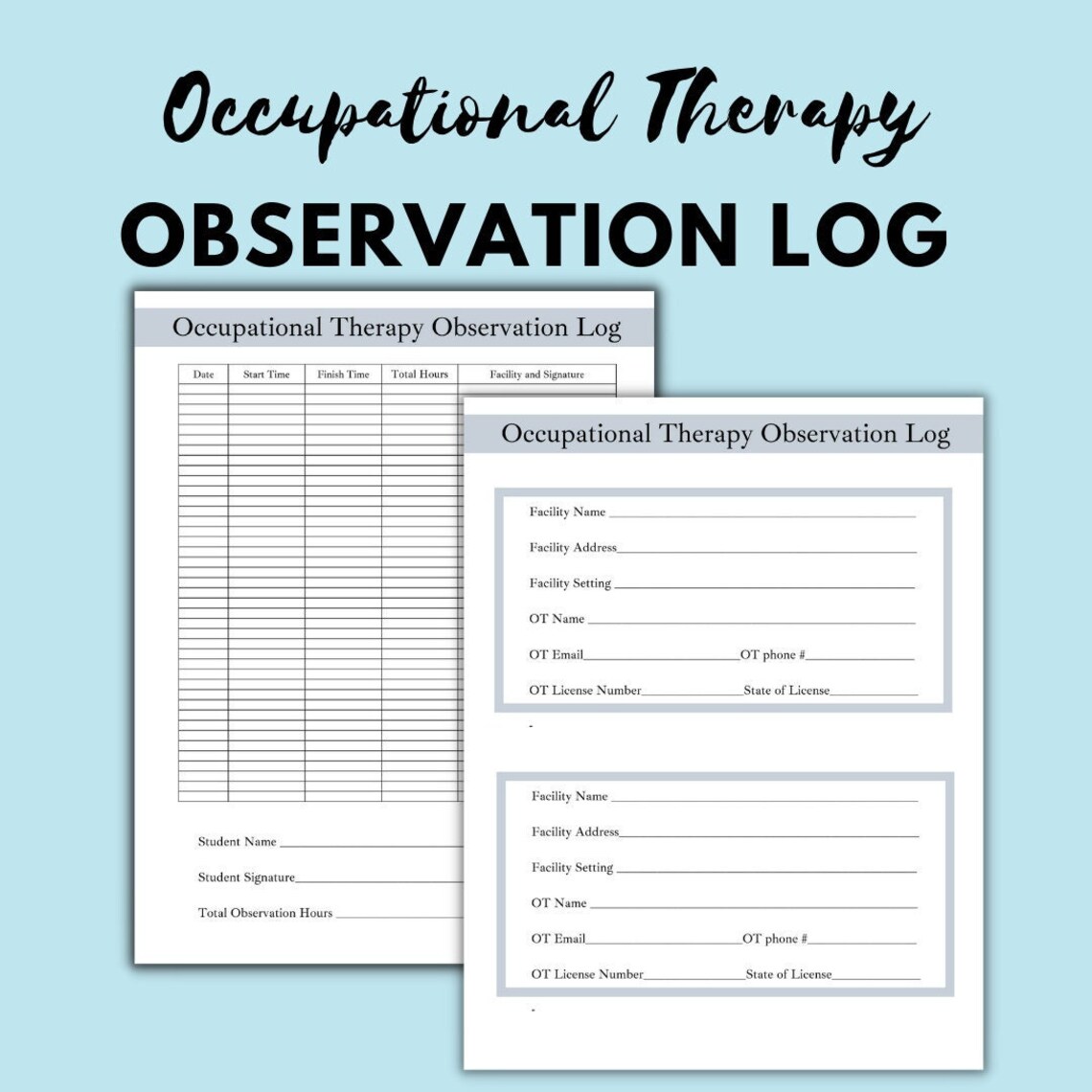 Occupational Therapy Observation Log for OT and COTA Pre-ot Students - Etsy