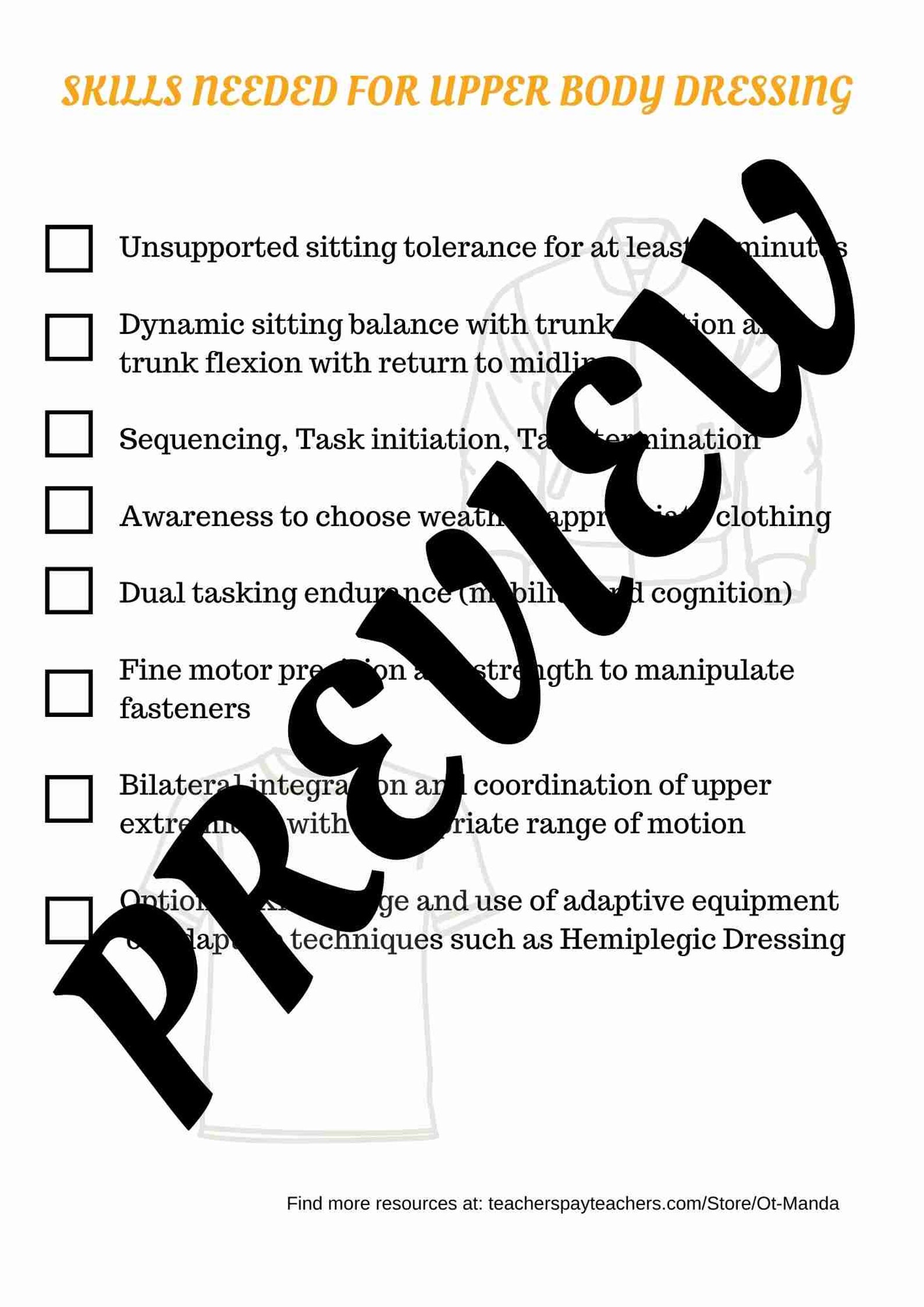 Skills Need for Adls | OT Activity Analysis | Occupational Therapy ...