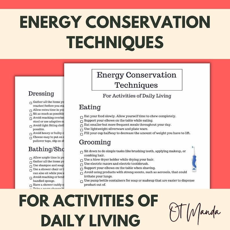 Energy Conservation Techniques for Activities of Daily Living| OT Adls |occupational Therapy ...
