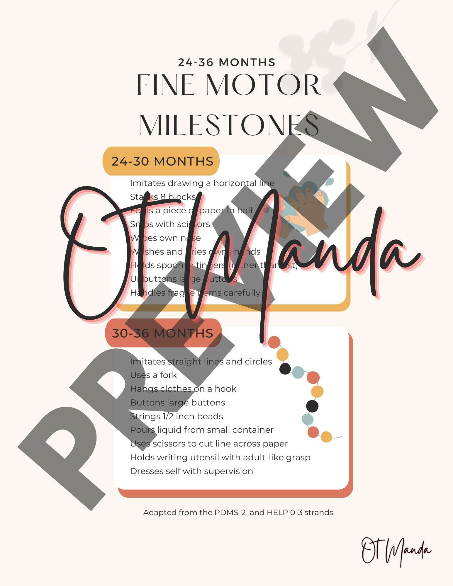 Toddler Fine Motor Milestones Parent Handouts for OT Early Intervention ...