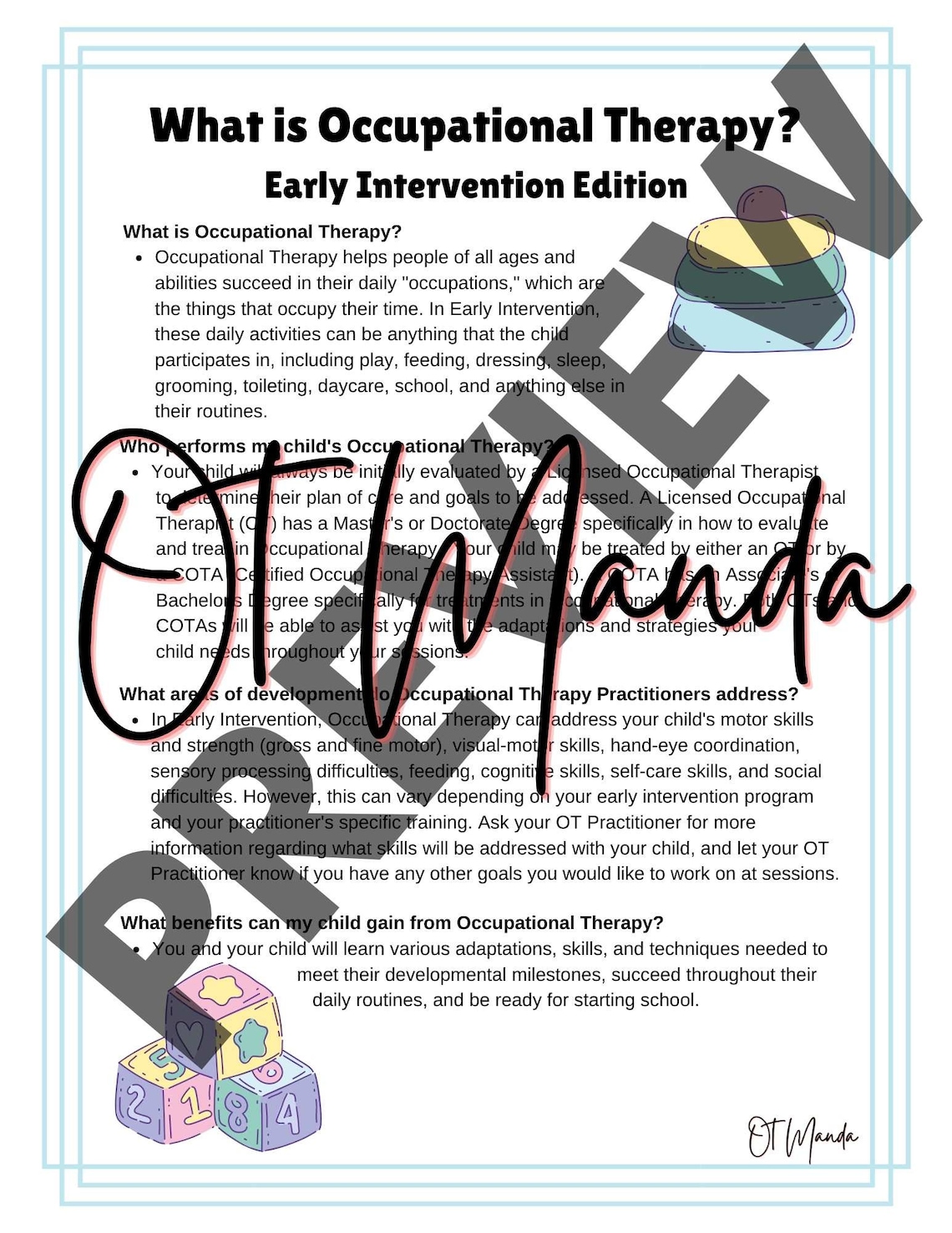 What is Occupational Therapy Parent Handout Early Intervention Edition ...