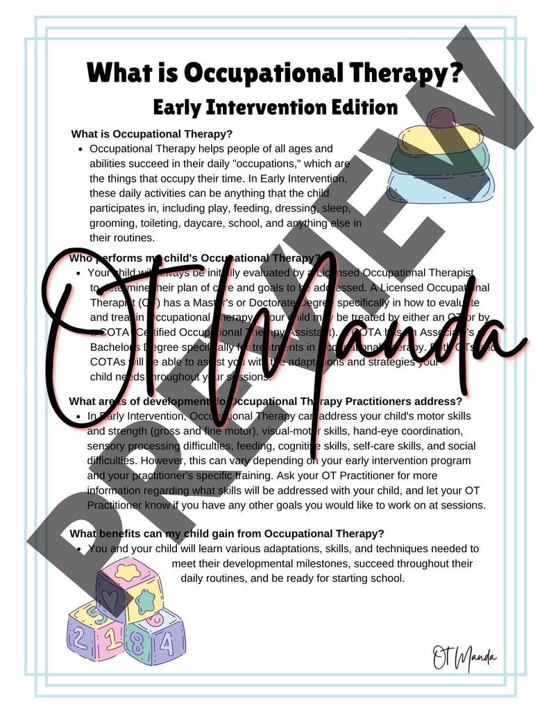 What is Occupational Therapy Parent Handout Early Intervention Edition ...