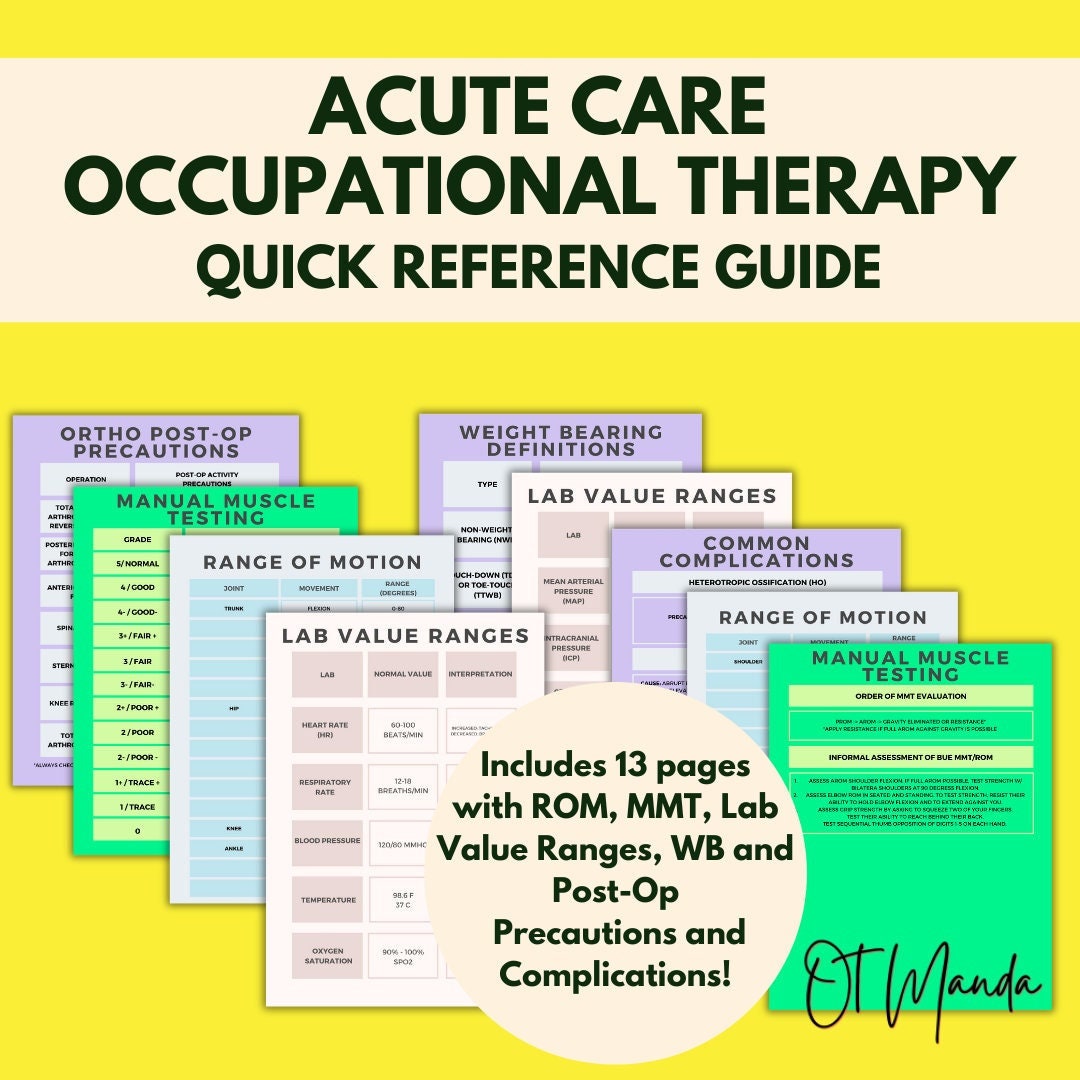Acute Care Quick Reference Guide for Occupational Therapy | MMT, ROM ...