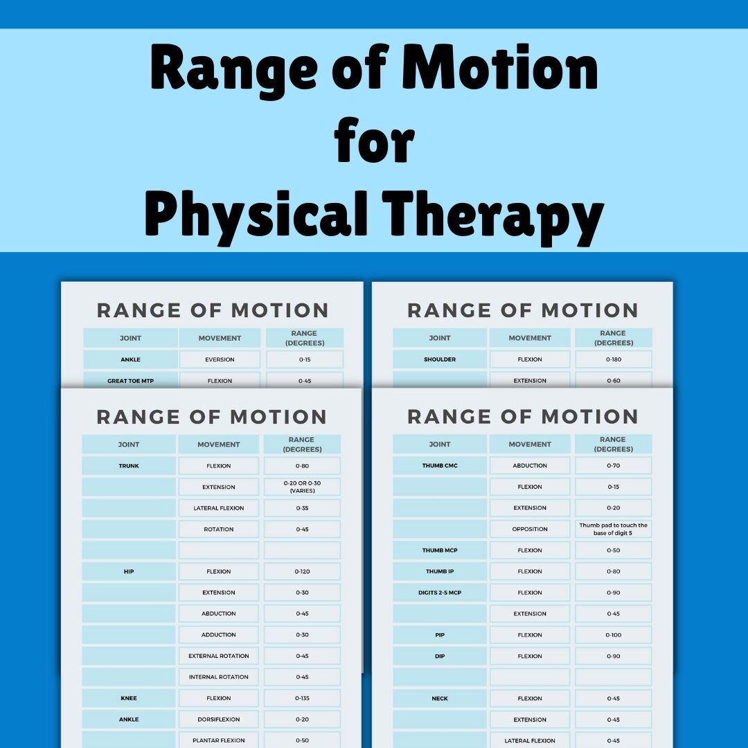 Range of Motion Chart for Rehabilitation Physical Therapy and PT ...
