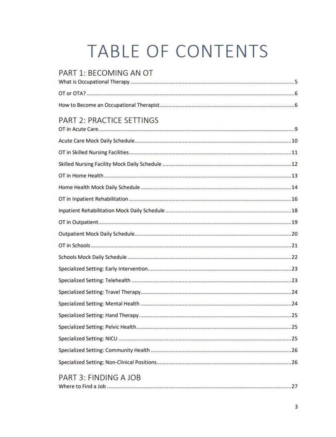 Occupational Therapy OT Students E-book | Mock Daily Schedule ...