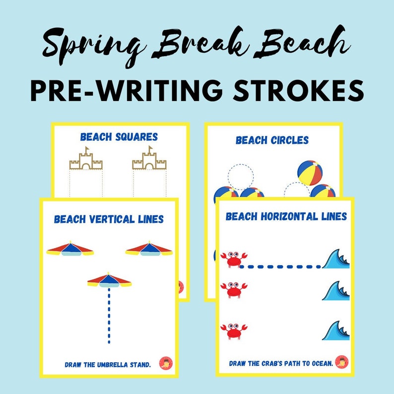 Beach Spring Break Pre Writing Strokes Activity for Occupational ...