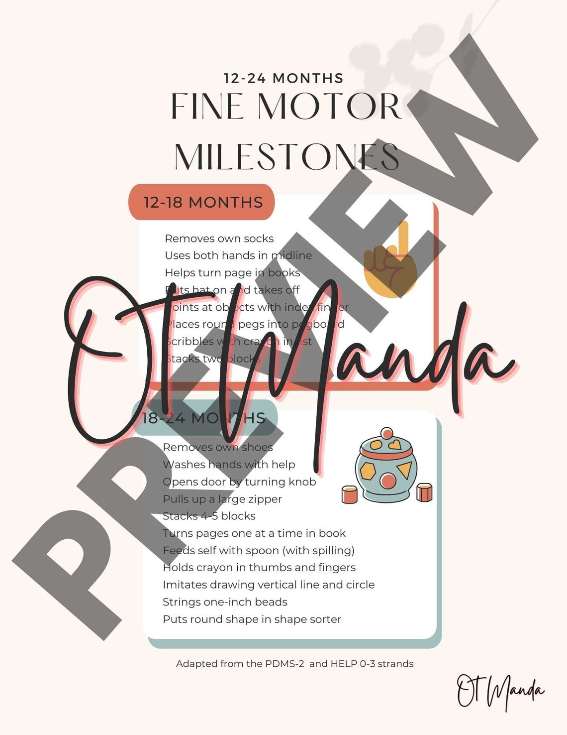 Toddler Fine Motor Milestones Parent Handouts for OT Early Intervention ...