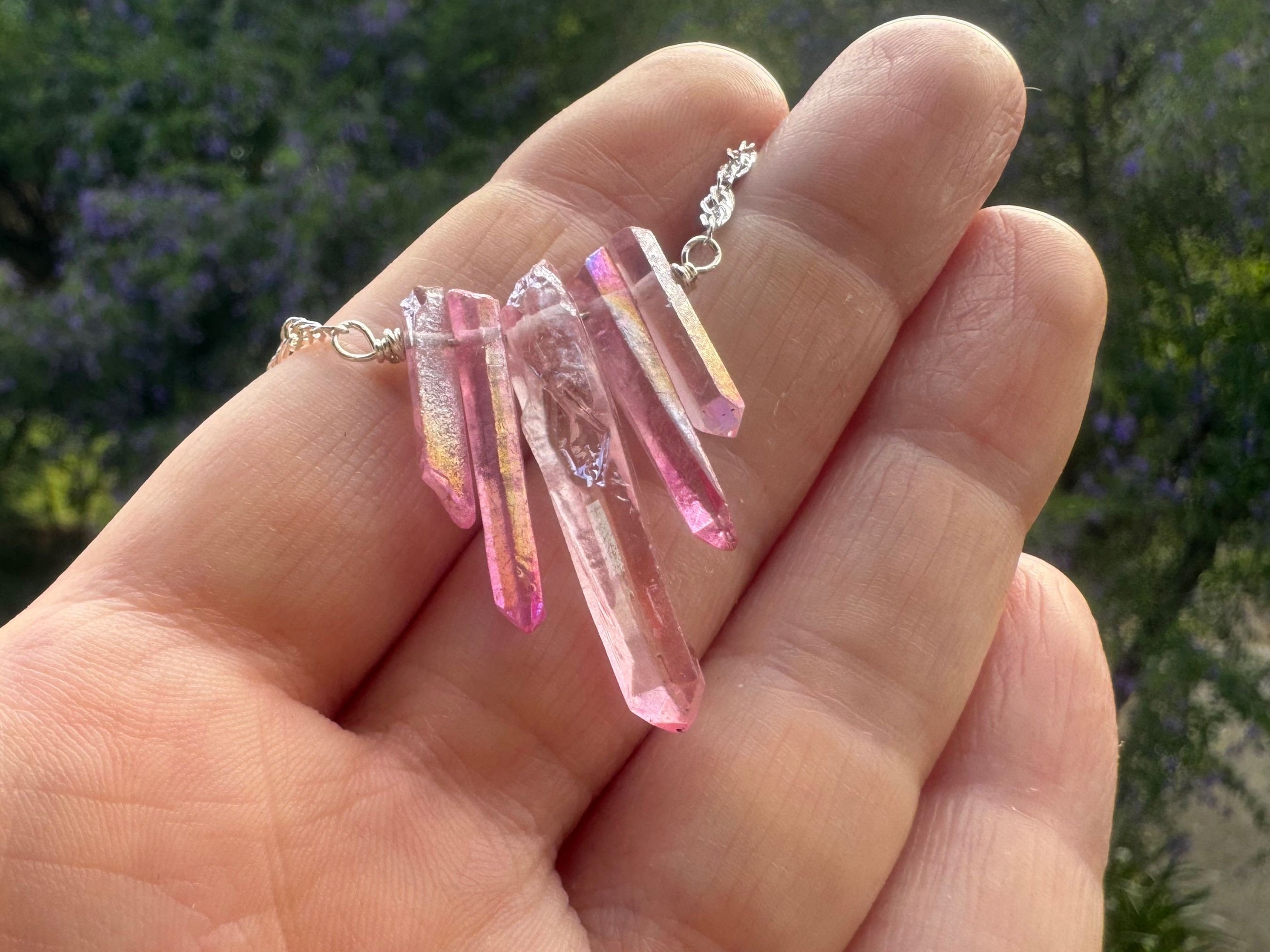 Rose aura quartz necklace store