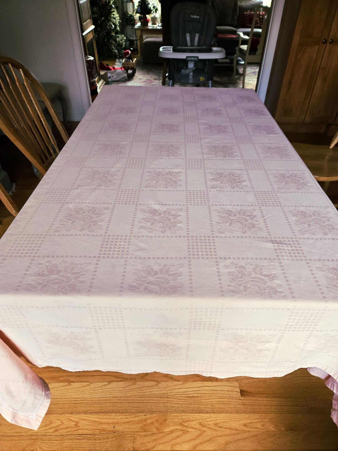 Vintage Pink Cotton Rose Damask Tablecloth, Pink Wedding Tablecloth, 7 ...