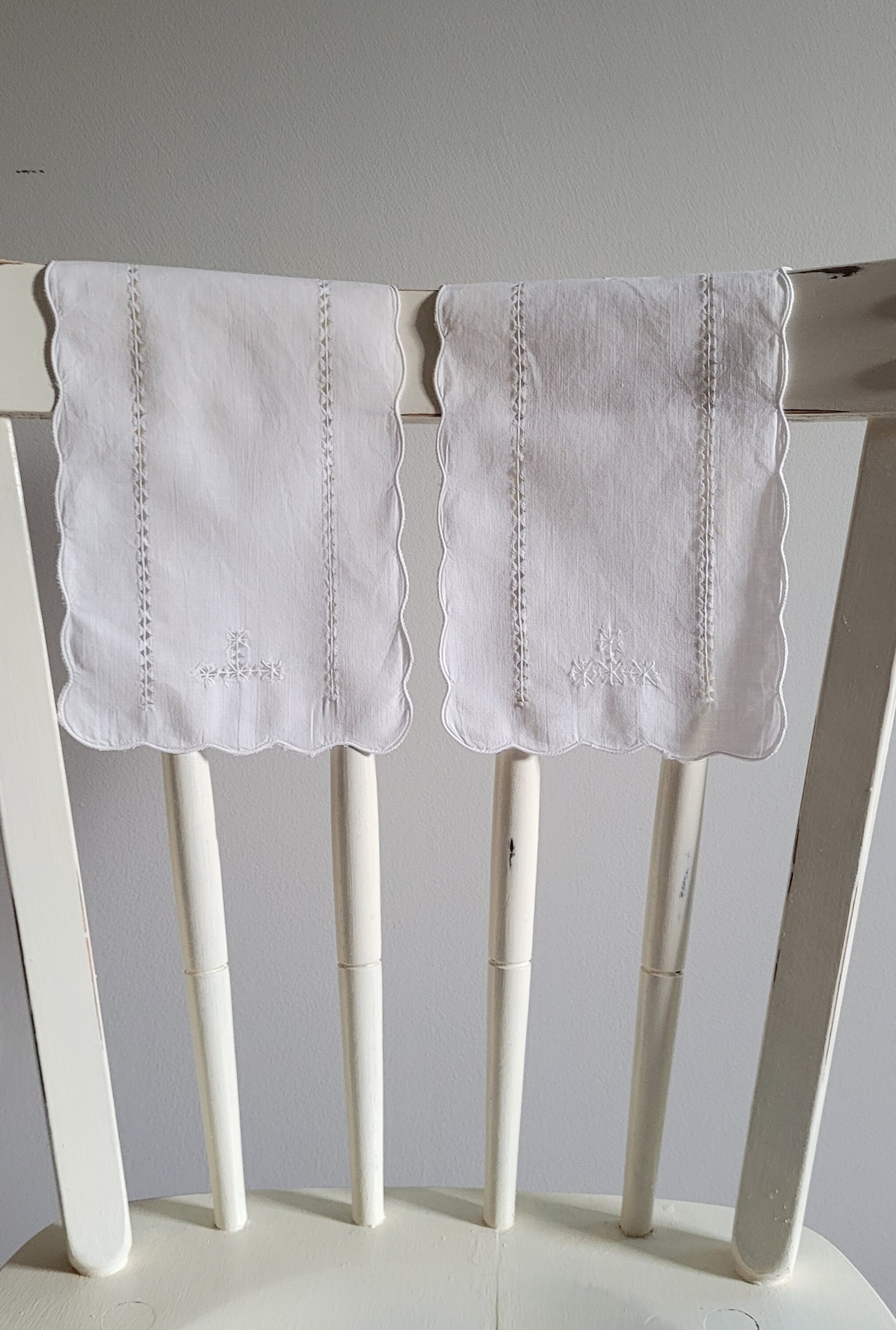 Vintage White Cotton Cutwork Square Table Toppers, Cottage Décor ...