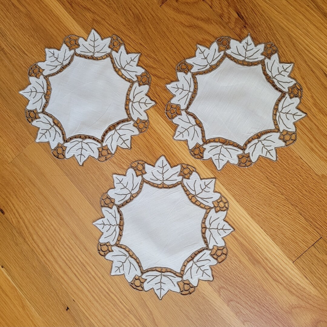 Vintage Madeira Linen Flower Table Toppers Set of 3, Madeira Linen ...