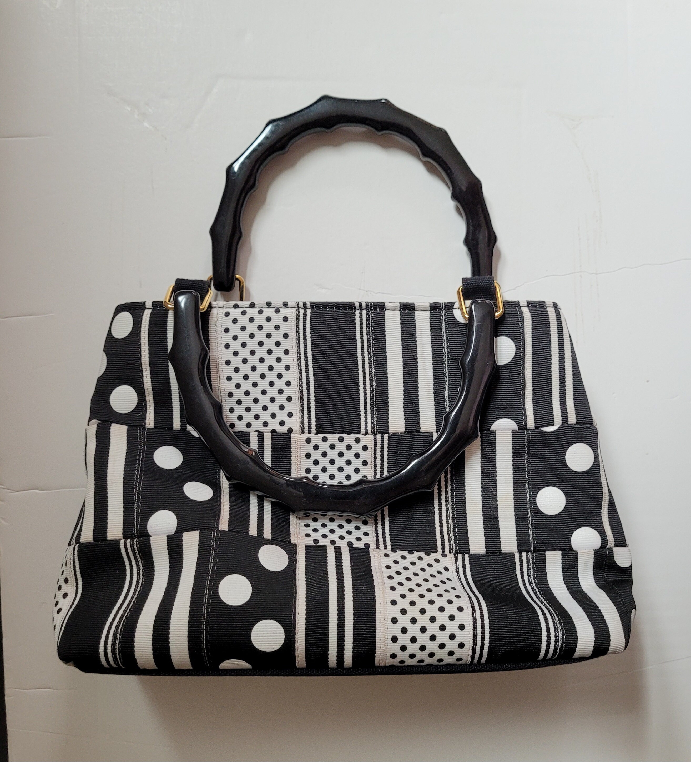 Vintage Tianni Black and White Fabric Handbag, Black and White ...