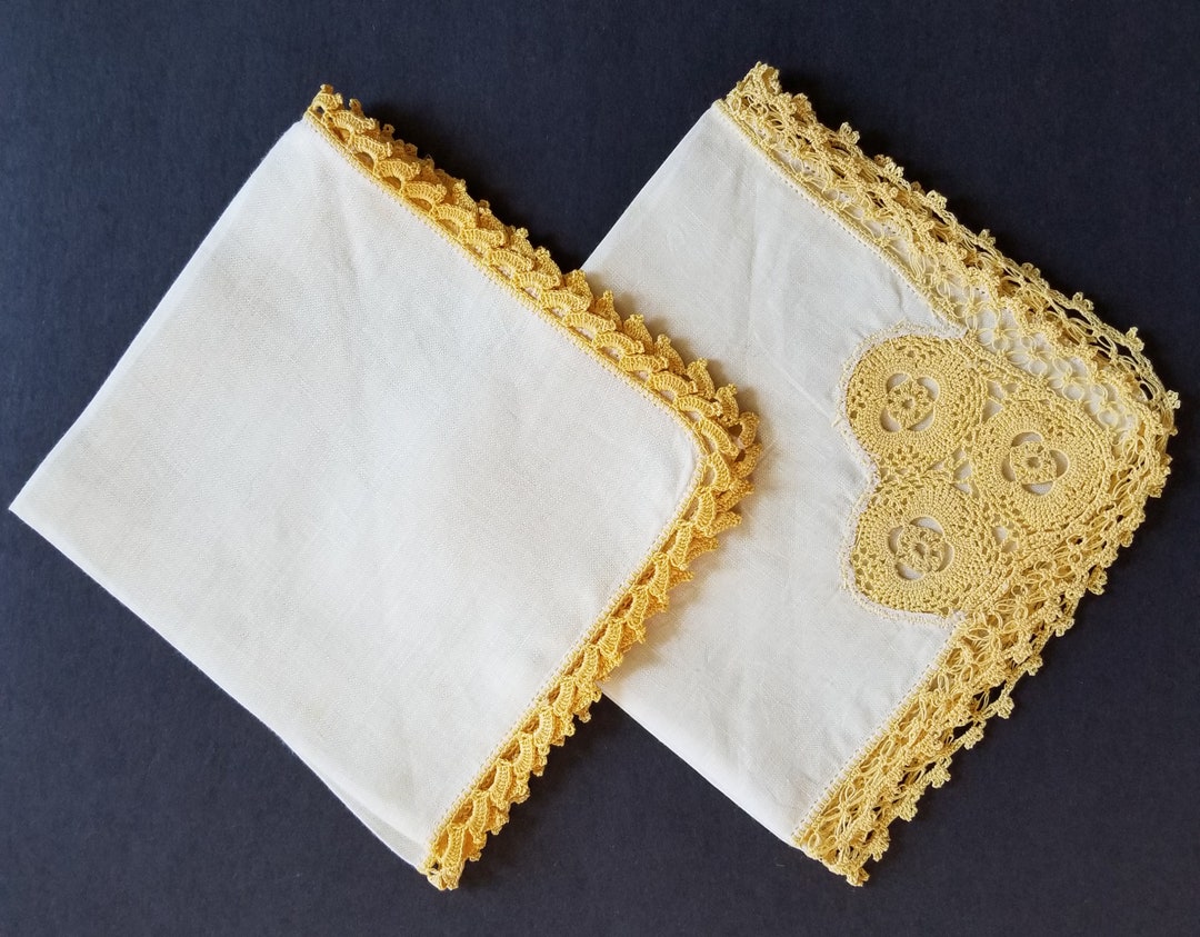 Vintage Handkerchief, Yellow Hand Crocheted, Linen, 12 X 12, 1950's - Etsy