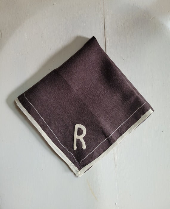 Vintage Mens Brown Linen Handkerchief, Mens Brown Poc… - Gem