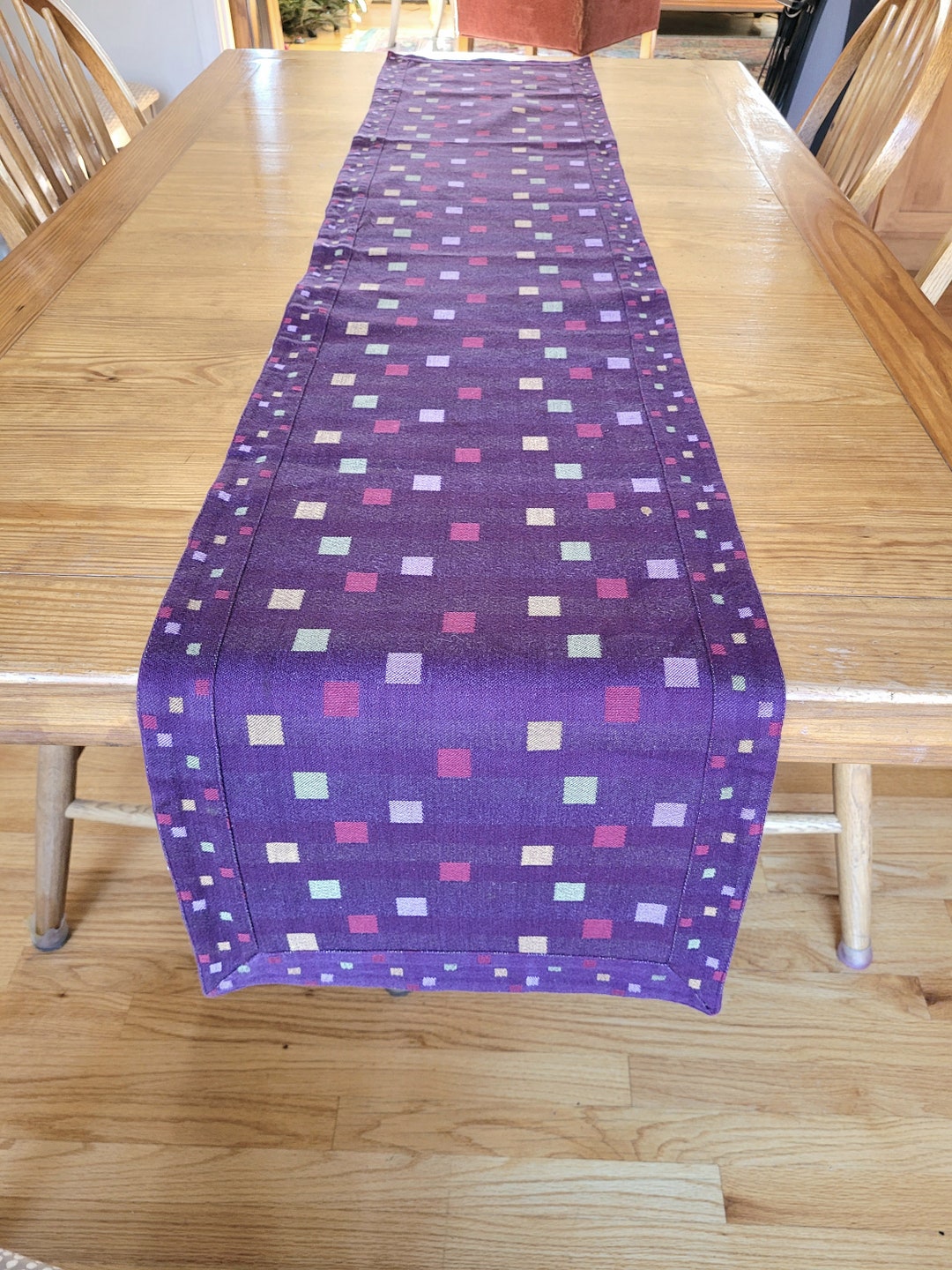 Purple Block Print Table Runner Boho Cotton Blend, 70" X 13.5" - Etsy