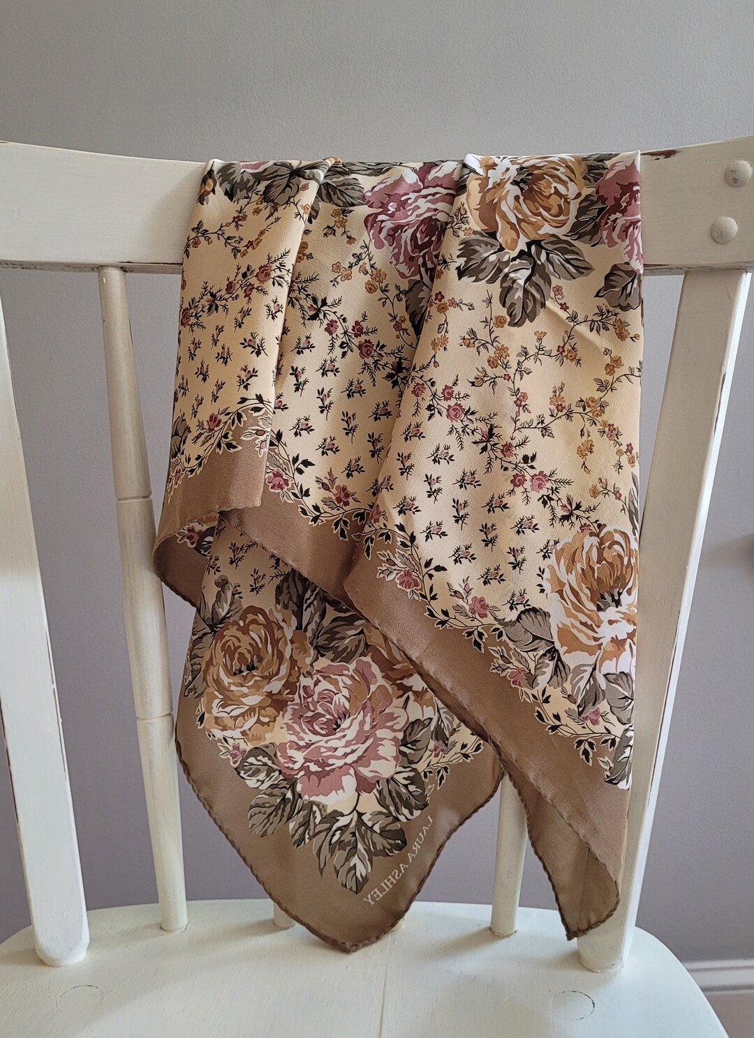 Vintage Laura Ashley Rose Scarf Pale Yellow Rose Scarf - Etsy
