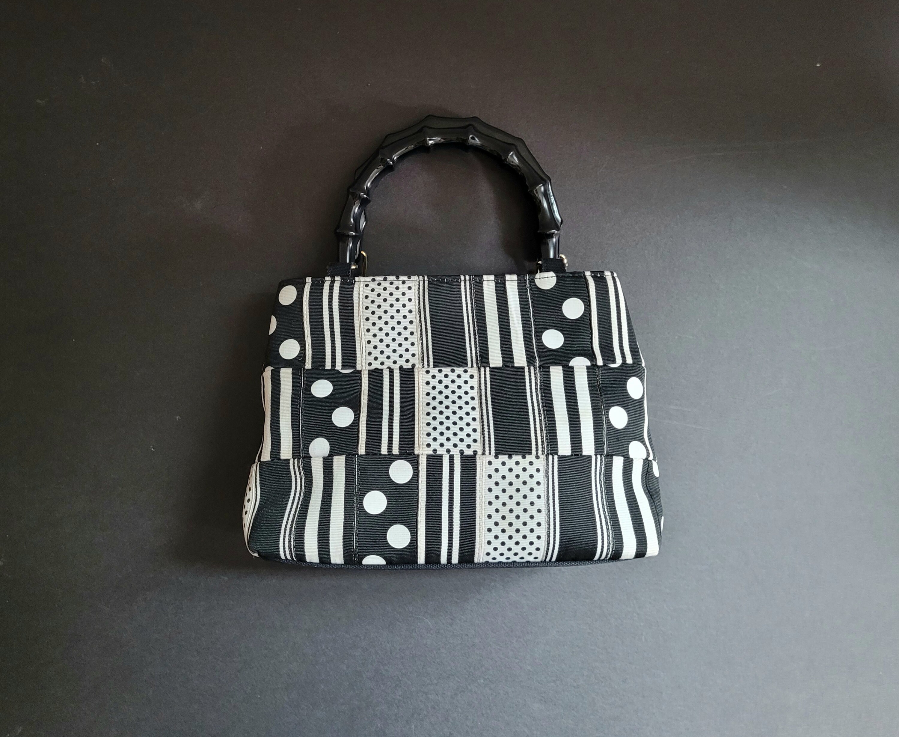 Vintage Tianni Black and White Fabric Handbag, Black and White ...