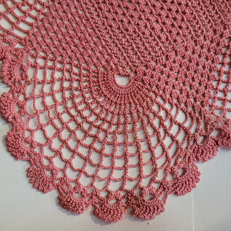 Vintage Pink Doily, Pink Doily Table Topper, Babies Room Dresser Scarf ...
