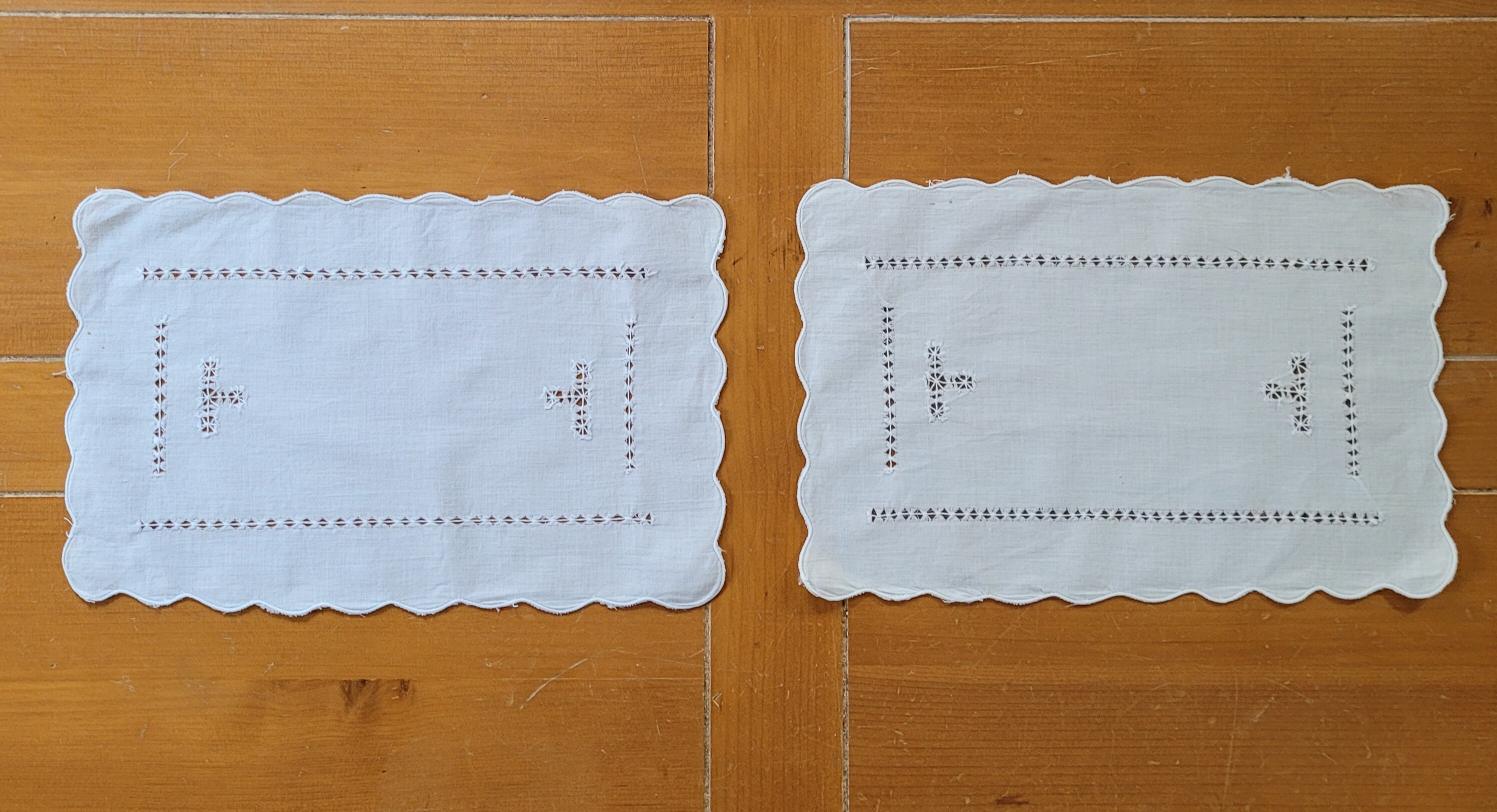 Vintage White Cotton Cutwork Square Table Toppers, Cottage Décor ...