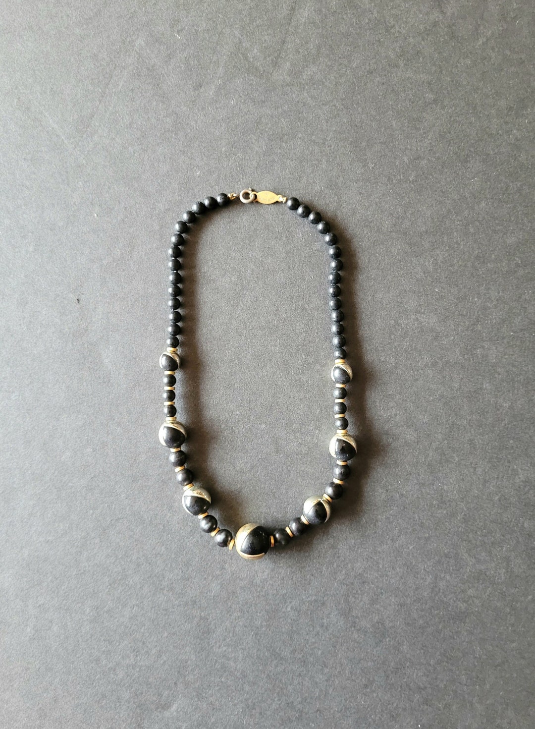 Vintage Marvella Black and Silver Tone Beaded Choker Necklace - Etsy