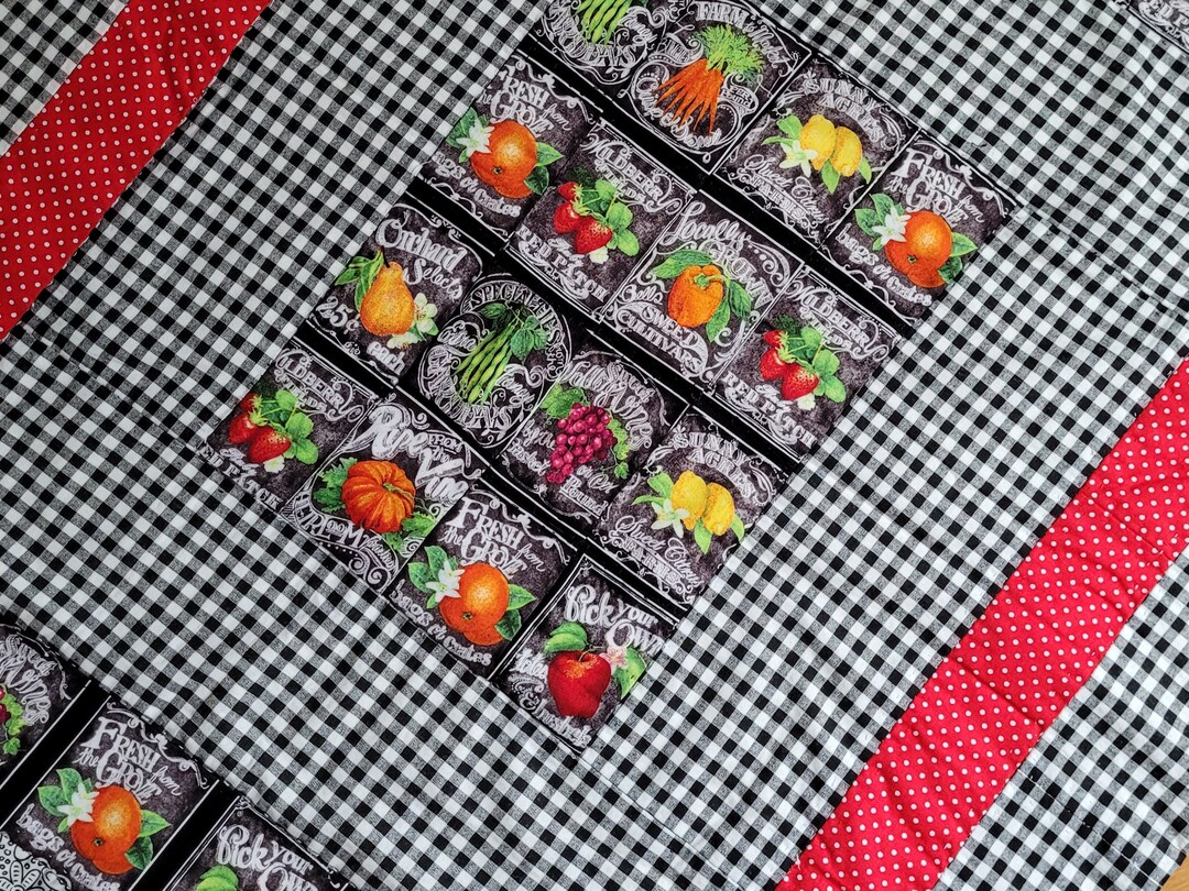 Garden Vegetable Tablecloth, Black and White Checkered Seed Packet ...