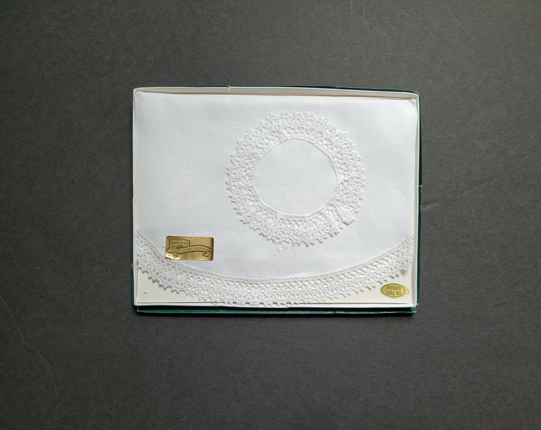 Vintage Brownlow Irish Linen Dressing Table Set, White Dresser Mats - Etsy