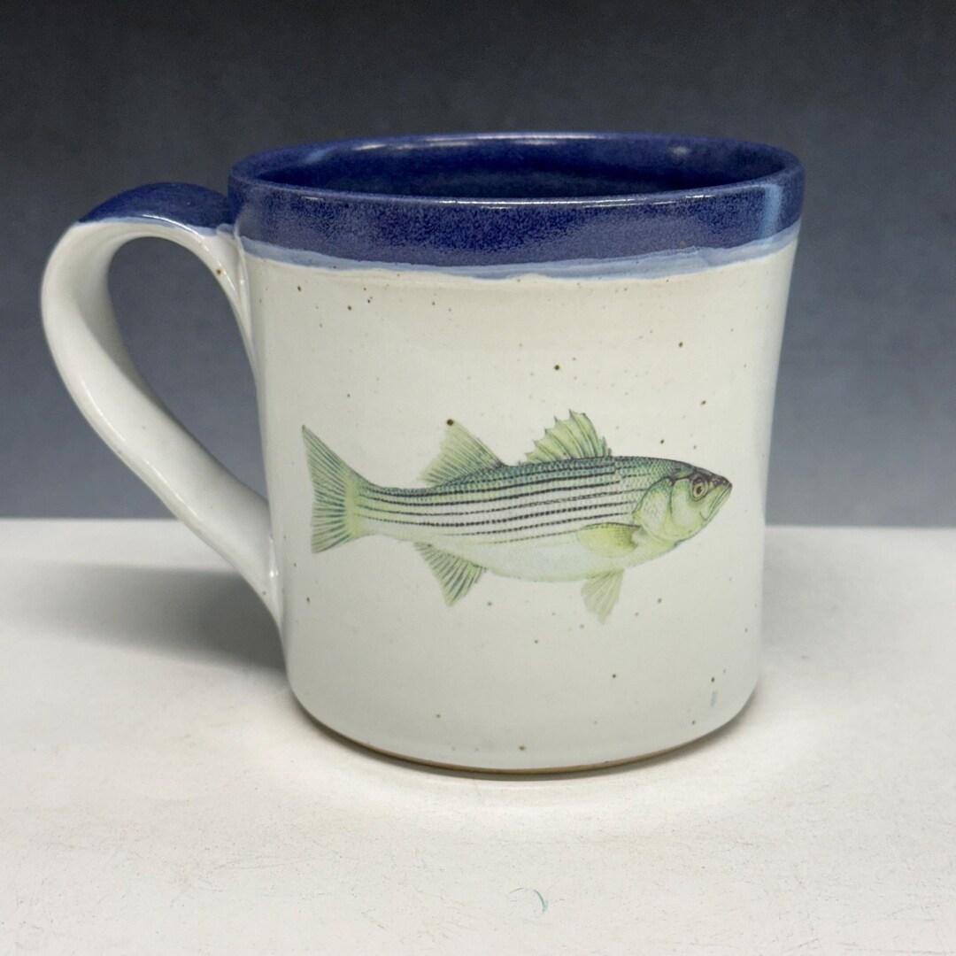 Striped Bass Mug, Handmade Mug, Ceramic Mug, Housewarming Gift, Coffee ...