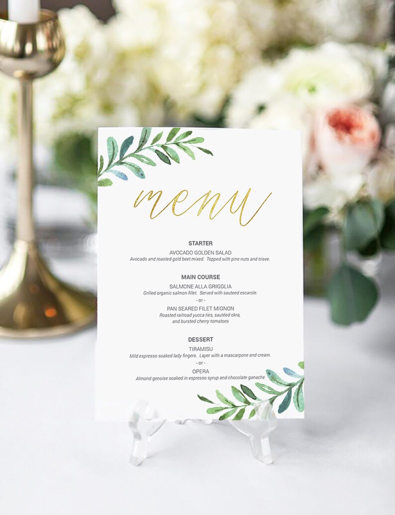 Editable Green Menu Place Card Template Instant Download | Etsy
