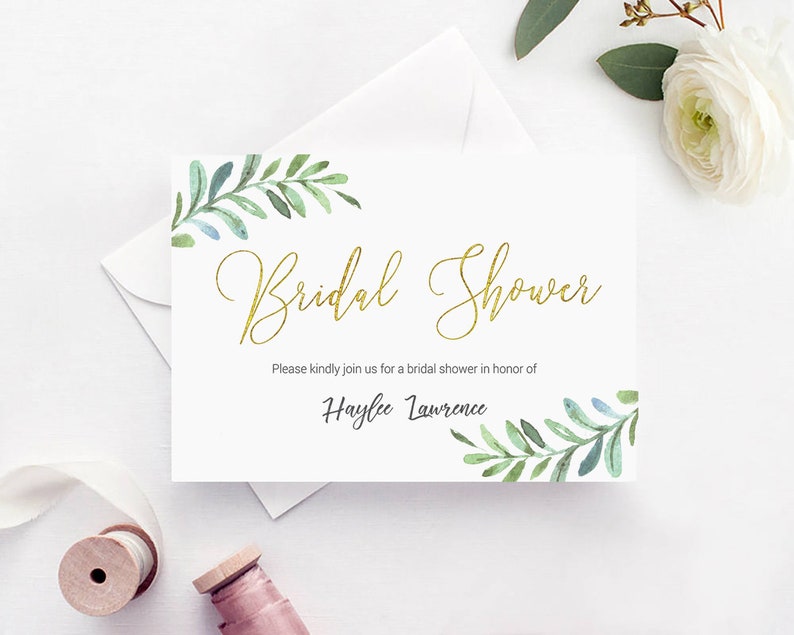 Green Bridal Shower Invitation Postcard Printable Template Etsy