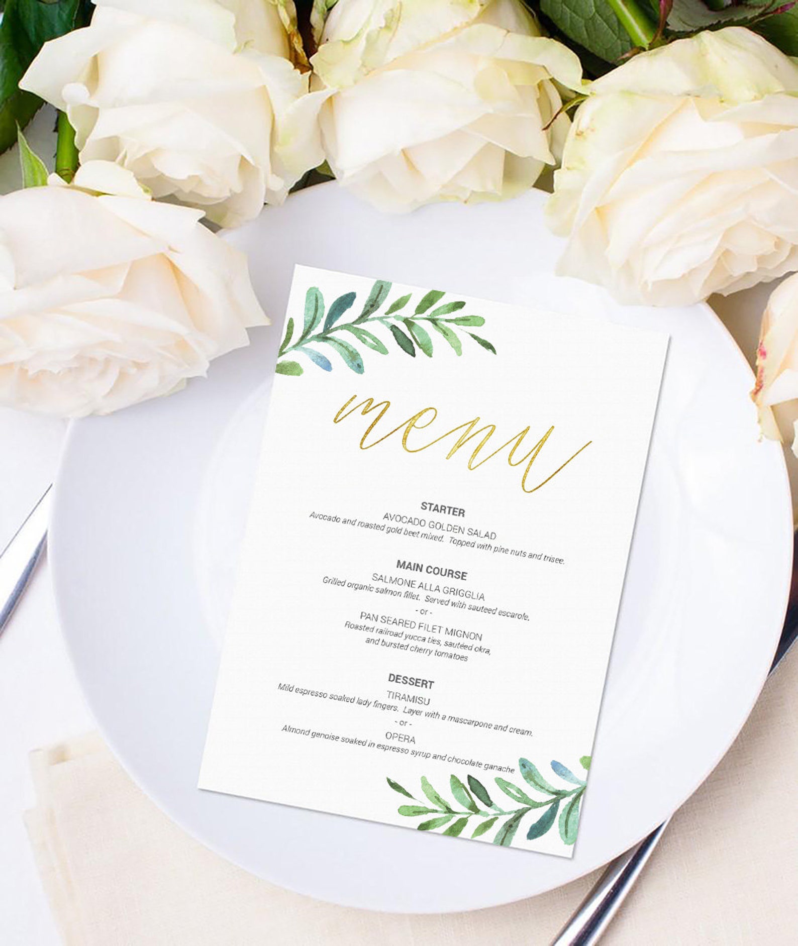 Editable Green Menu Place Card Template Instant Download | Etsy