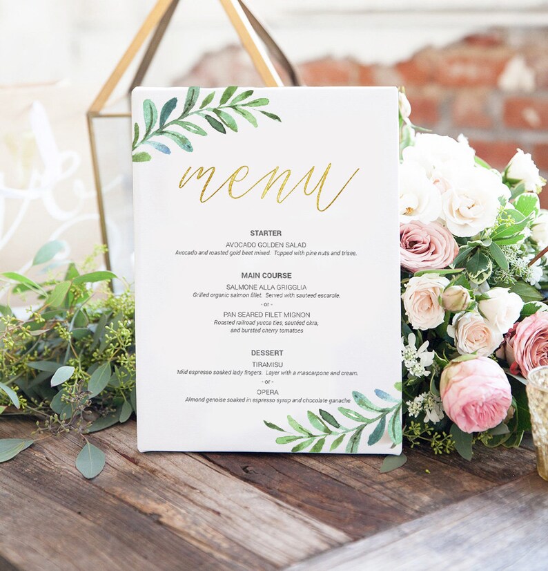 Editable Green Menu Place Card Template Instant Download | Etsy