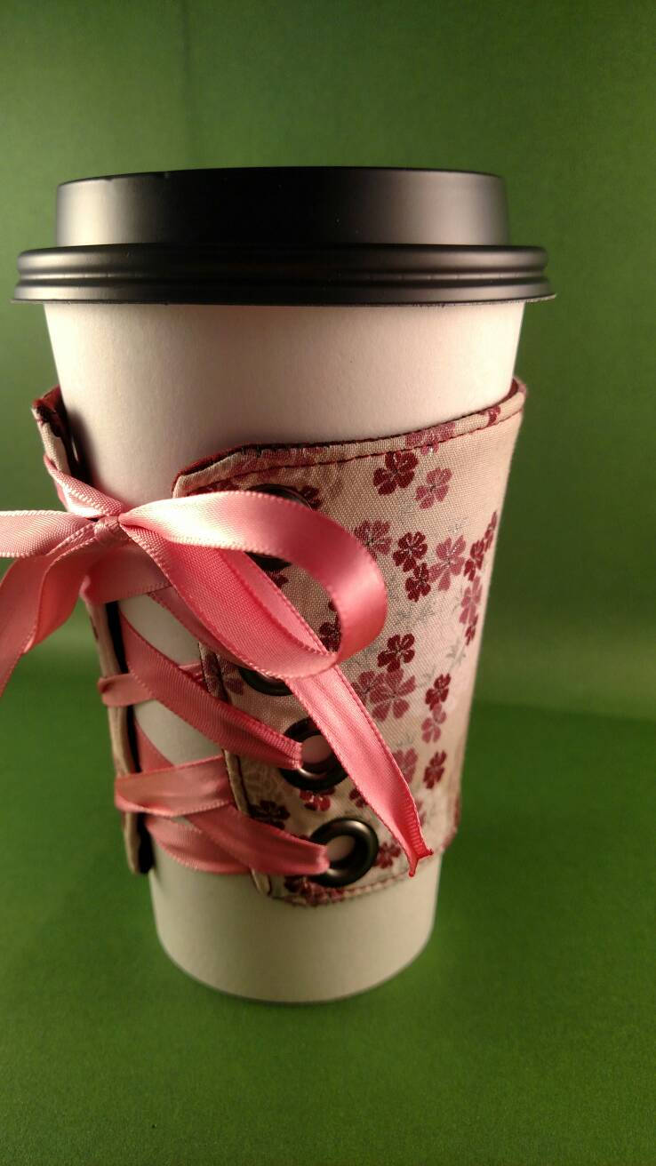 Coffee Corset Cherry Blossoms Coffee Sleeve, Coffee Cozy - Etsy