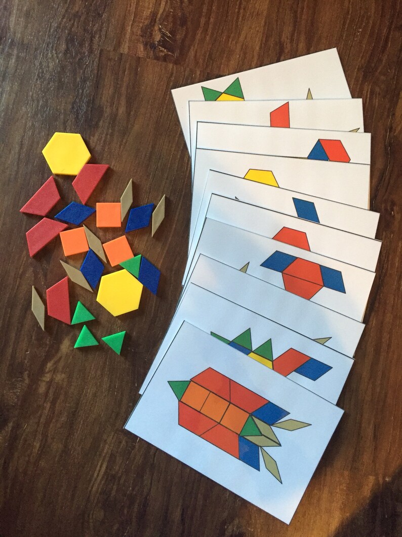 Pattern Blocks Busy Bag Tangram Puzzle Cards with Pattern | Etsy