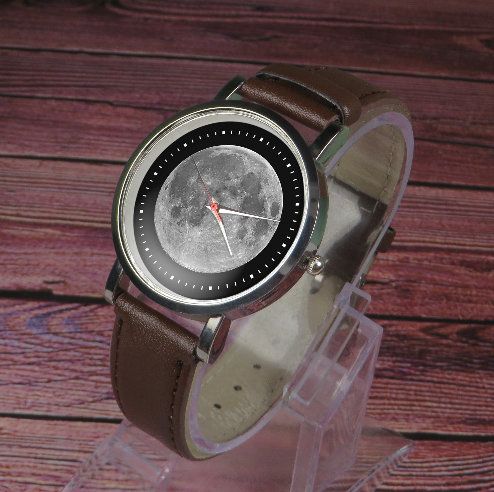 Full Moon Wristwatch Design. Black or Brown Strap - Etsy UK