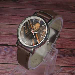 The Scream by Edvard Munch Painting Wristwatch Design. Black or Brown ...