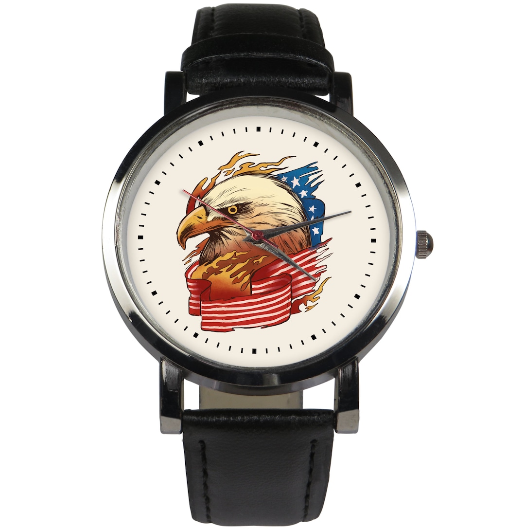 Bald Eagle USA Flag Wristwatch: Handmade Leather Strap Watch - Etsy