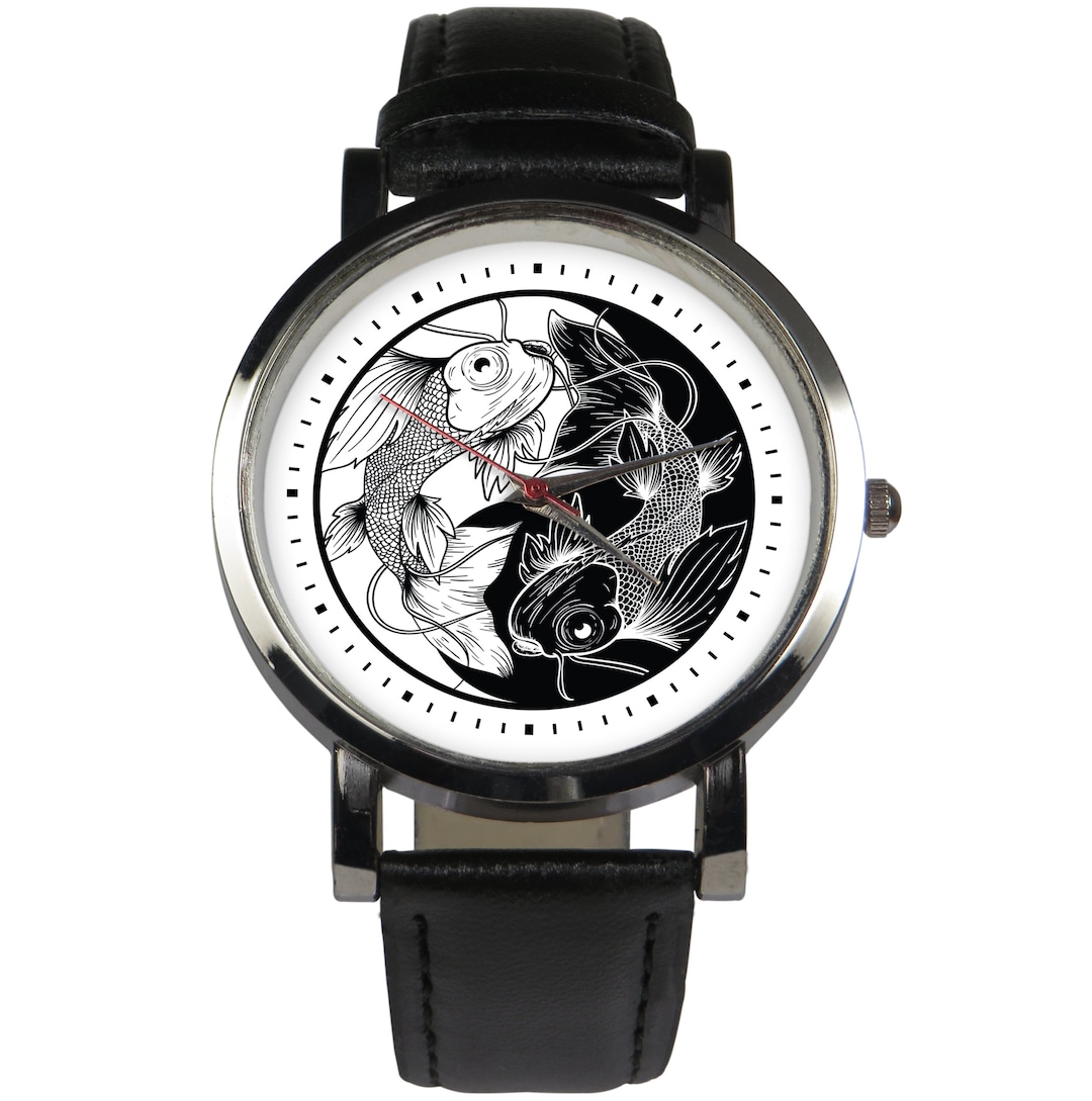 Yin/yang Koi Fish Design Wristwatch, Choice of Black/brown Leather ...
